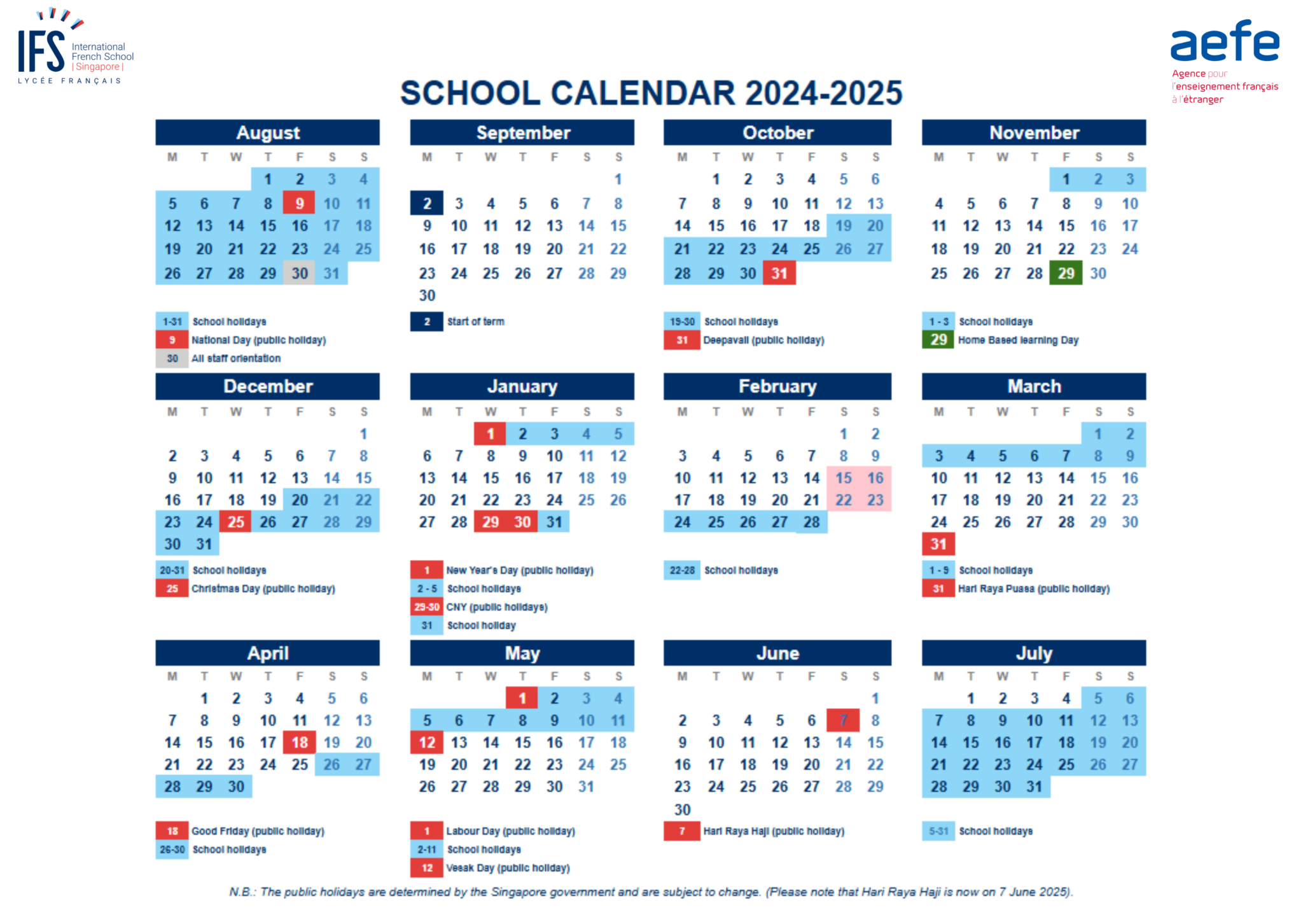 Academic Calendar - IFS - International French School - Singapore